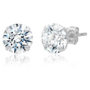 max + stone 14k white gold earrings for women & men with genuine round crystal | cubic zirconia earrings studs with gold earring backs | 3 carats total |