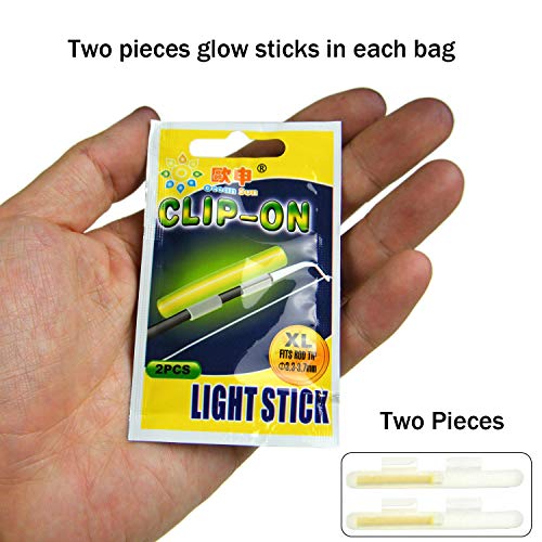 QualyQualy Clip-On Fishing Glow Sticks for Pole, Fishing Lights for Rods, Fishing Pole Light Sticks Bulk Kit 20 Pcs (10Packs XL 3.3-3.7mm)