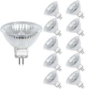 mr16 gu5.3 halogen light bulbs (10 pack) 20w 12v 3000k warm white spotlight precision halogen reflector fiber optic light bulb 12v 20w for landscape light,school,family,tunnel light