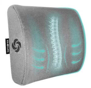 samsonite sa5244 ergonomic lumbar support pillow helps relieve lower back pain 100% pure memory foam improves posture fits most seats breathable mesh washable cover adjustable strap