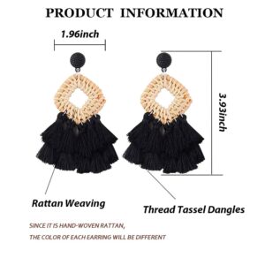 WFYOU Rattan Tassel Earrings for Women Bohemian Statement Handmade Woven Drop Dangle Earrings