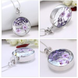 Lifenanny Dry Pressed Flower Necklace Handmade Purple Lavender Glass Necklace Round Pendant Necklace for Women Girls (Purple)