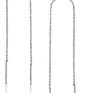 A Pair 925 Sterling Silver Tassel Threader Drop Earrings Long Chain Ear Line (Silver)