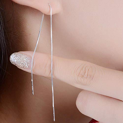 A Pair 925 Sterling Silver Tassel Threader Drop Earrings Long Chain Ear Line (Silver)