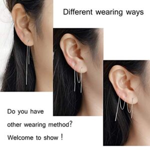 A Pair 925 Sterling Silver Tassel Threader Drop Earrings Long Chain Ear Line (Silver)