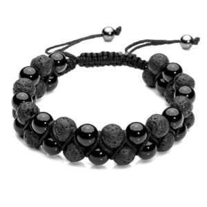 top plaza men women 8mm lava rock stone aromatherapy essential oil diffuser bracelet braided rope natural stone yoga beads bracelets - black agate onyx