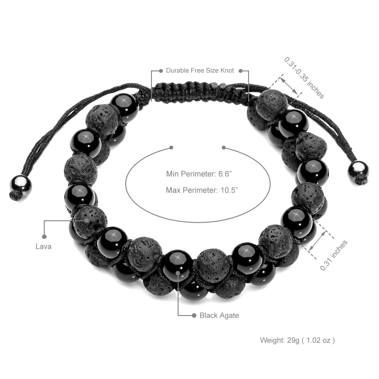 Top Plaza Men Women 8mm Lava Rock Stone Aromatherapy Essential Oil Diffuser Bracelet Braided Rope Natural Stone Yoga Beads Bracelets - Black Agate Onyx