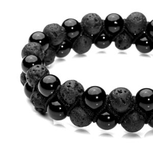 Top Plaza Men Women 8mm Lava Rock Stone Aromatherapy Essential Oil Diffuser Bracelet Braided Rope Natural Stone Yoga Beads Bracelets - Black Agate Onyx