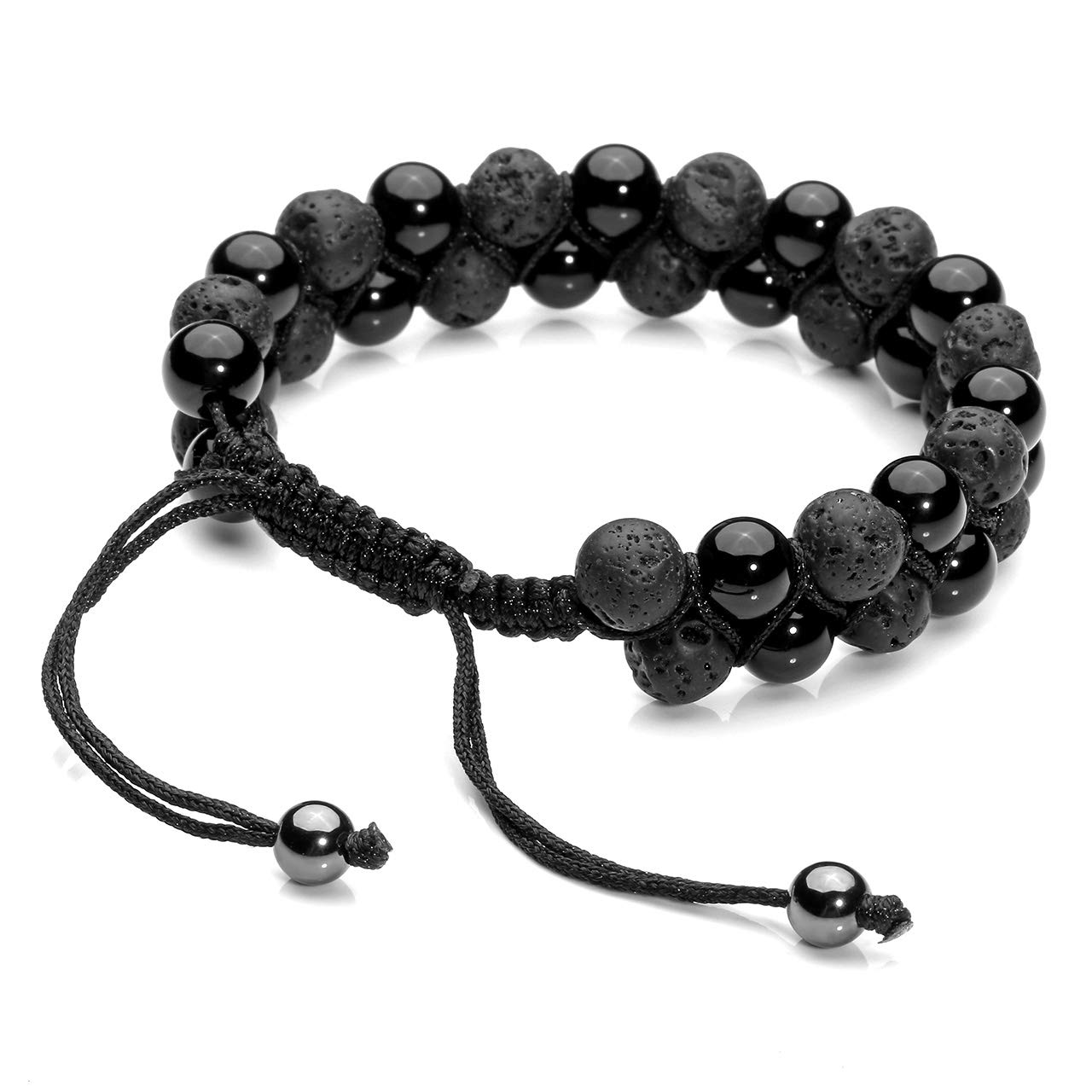 Top Plaza Men Women 8mm Lava Rock Stone Aromatherapy Essential Oil Diffuser Bracelet Braided Rope Natural Stone Yoga Beads Bracelets - Black Agate Onyx