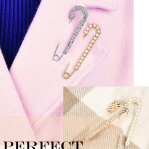 Women Brooch Pins Sweater Shawl Clips Faux Crystal Pearl Brooches Safety Pins Dress Shirt Clips for Women Gold Silver (4 Pieces)