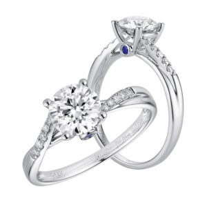 doveggs solitaire moissanite engagement rings for women solid 14k white gold center 1ct 6.5mm fg color moissanite petite twished wedding ring with blue sapphire&moissanite accents band width 1.6mm(7)