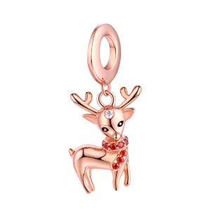 reindeer dangle charm fit for pandora charms bracelets 925 sterling silver with cubic zirconia rose gold plated christmas gift jewelry for women and