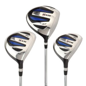 ram golf ez3 mens steel wood set - driver, 3 & 5 wood - headcovers included