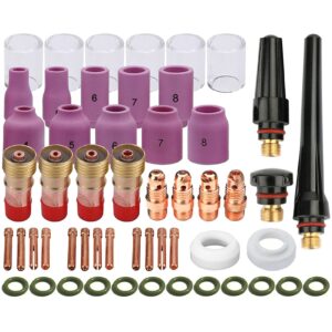 zinger 53pcs tig welding torch stubby gas lens #10 pyrex glass cup kit accessories for db sr wp-17/18/26 tig welding torch,with cup+back cup+nozzle+collet+collet body+gas lens+cup gasket