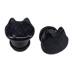 cute cat natural organic stone ear plug single flare ear tunnel gauge stretcher ear expander piercing 2g-5/8 (blue sandstone, gauge=2g(6mm))