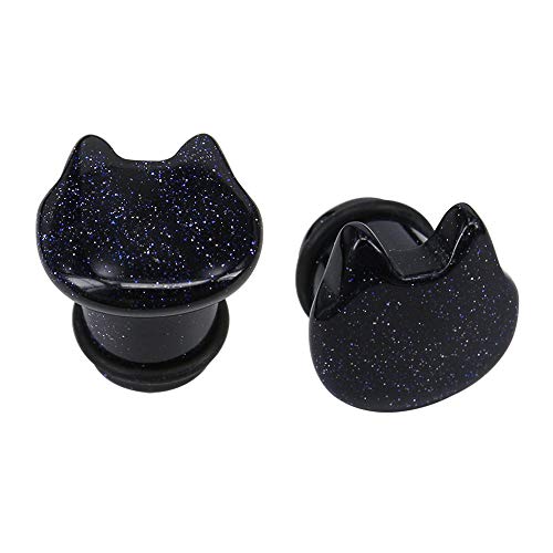 Cute Cat Natural Organic Stone Ear Plug Single Flare Ear Tunnel Gauge Stretcher Ear Expander Piercing 2g-5/8 (Blue Sandstone, Gauge=2g(6mm))