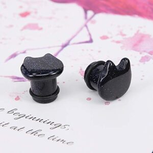 Cute Cat Natural Organic Stone Ear Plug Single Flare Ear Tunnel Gauge Stretcher Ear Expander Piercing 2g-5/8 (Blue Sandstone, Gauge=2g(6mm))