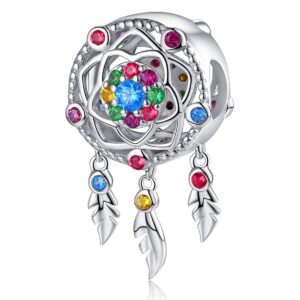 forever queen dream catcher charm fit charms bracelet 925 sterling silver feathers tassel bead charm with colorful stones pendant for european bracelets necklace