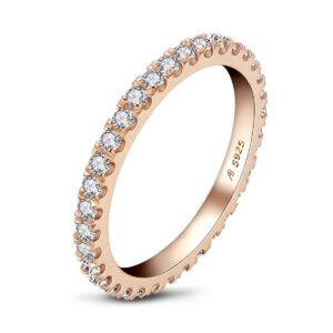 ainuoshi erllo 1.5mm full eternity bands for women 925 sterling silver micropave cubic zirconia ring (rose gold color, 4)