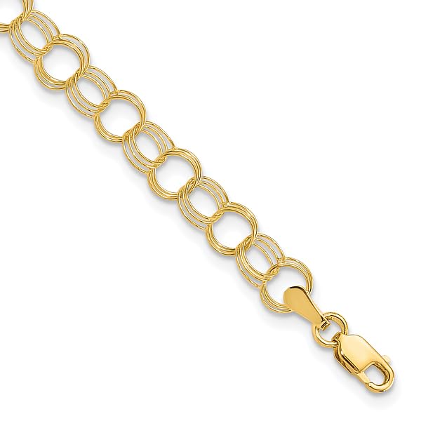 IceCarats 10K Yellow Gold Triple Link Chain Charm Bracelet 7 inch