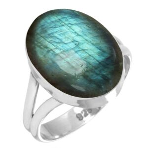 jeweloporium 925 sterling silver ring for women gray real labradorite stone boho silver ring size 10 anniversary - gift statement jewelry