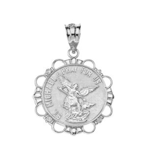 925 sterling silver round st. michael the archangel medal cz pendant