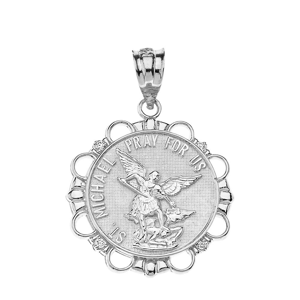 925 Sterling Silver Round St. Michael The Archangel Medal CZ Pendant