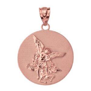 14k saint michael protect us coin charm pendant in rose gold