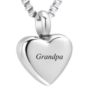 xsmzb custom engraved heart cremation jewelry for ashes stainless steel pendant locket keepsake memorial urn necklace (grandpa)