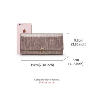 FOXER Glitter Bifold Wallets for Women, Split Cowhide Gift Box Packing Ladies Leather Clutch Purses with Zipper Coin Pocket Women's Credit Card Holder Womens Shiny Evening Wallet Sparkling Rose Gold