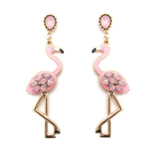 pink enamel oil flamingo bird dangle earrings for women hypoallergenic jewelry cute animal flamingo crystal earrings (pink)