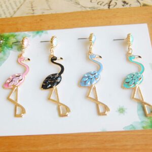 Pink Enamel Oil Flamingo Bird Dangle Earrings for Women Hypoallergenic Jewelry Cute Animal Flamingo Crystal Earrings (Pink)