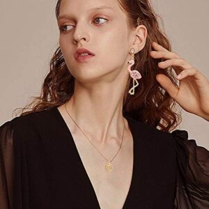 Pink Enamel Oil Flamingo Bird Dangle Earrings for Women Hypoallergenic Jewelry Cute Animal Flamingo Crystal Earrings (Pink)