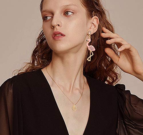 Pink Enamel Oil Flamingo Bird Dangle Earrings for Women Hypoallergenic Jewelry Cute Animal Flamingo Crystal Earrings (Pink)