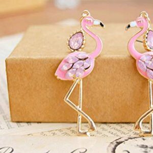 Pink Enamel Oil Flamingo Bird Dangle Earrings for Women Hypoallergenic Jewelry Cute Animal Flamingo Crystal Earrings (Pink)