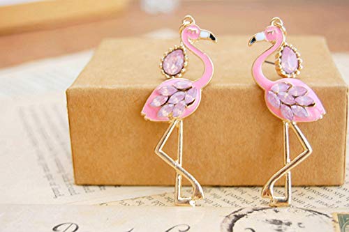 Pink Enamel Oil Flamingo Bird Dangle Earrings for Women Hypoallergenic Jewelry Cute Animal Flamingo Crystal Earrings (Pink)