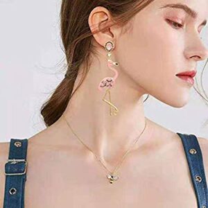 Pink Enamel Oil Flamingo Bird Dangle Earrings for Women Hypoallergenic Jewelry Cute Animal Flamingo Crystal Earrings (Pink)