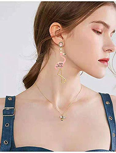 Pink Enamel Oil Flamingo Bird Dangle Earrings for Women Hypoallergenic Jewelry Cute Animal Flamingo Crystal Earrings (Pink)