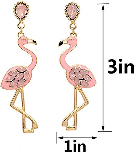 Pink Enamel Oil Flamingo Bird Dangle Earrings for Women Hypoallergenic Jewelry Cute Animal Flamingo Crystal Earrings (Pink)