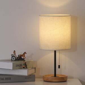 modern table lamp, nightstand desk lamp, bedside lamp with wood base and linen shade for living room, bedroom, office, college dorm