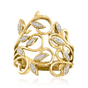 ross-simons 0.10 ct. t.w. diamond leaf ring in 14kt yellow gold. size 6