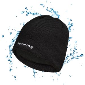 waterproof windproof winter warm knit beanie fishing hat cap, slouchy soft black headwear great for winter ski walking running trekking