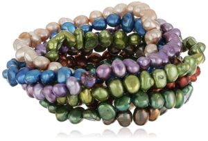 ltc designs dyed multi colored freshwater cultured pearl seven-piece stretch bracelets set 6-6.5 for women, teens, and girls