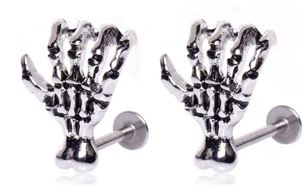 PIERCE ME 2PCS Zombie Claw Skeleton Claw Labret Monroe Lip Rings 16G 5/16" and 16G 1/4" (Short and Extra Short)