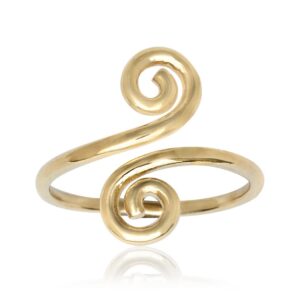 jewelryweb -solid 10k gold adjustable swirl art deco toe ring - 10mm x 18mm - hypoallergenic and non tarnish - summer jewelry