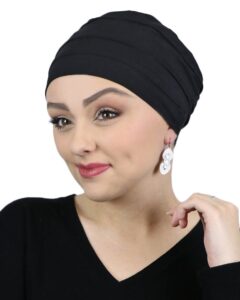 hats scarves & more black chemo cap cancer headwear for women bamboo turban 50+ upf sun protection moisture wicking 3 seam (black)