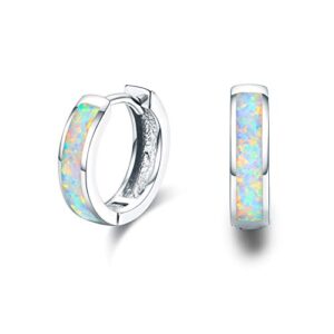 hoop earrings for women 925 sterling silver white opal small hinged huggie earrings simulated opal earrings hypoallergenic earrings for sensitive ears christmas mothers day gift for women