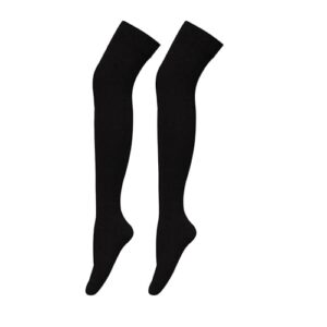 bestjybt women long thigh high socks cotton over the knee socks (1 pair-black, style 01)