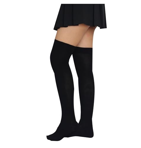 Bestjybt Women Long Thigh High Socks Cotton Over the Knee Socks (1 Pair-Black, Style 01)