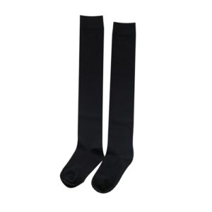 Bestjybt Women Long Thigh High Socks Cotton Over the Knee Socks (1 Pair-Black, Style 01)